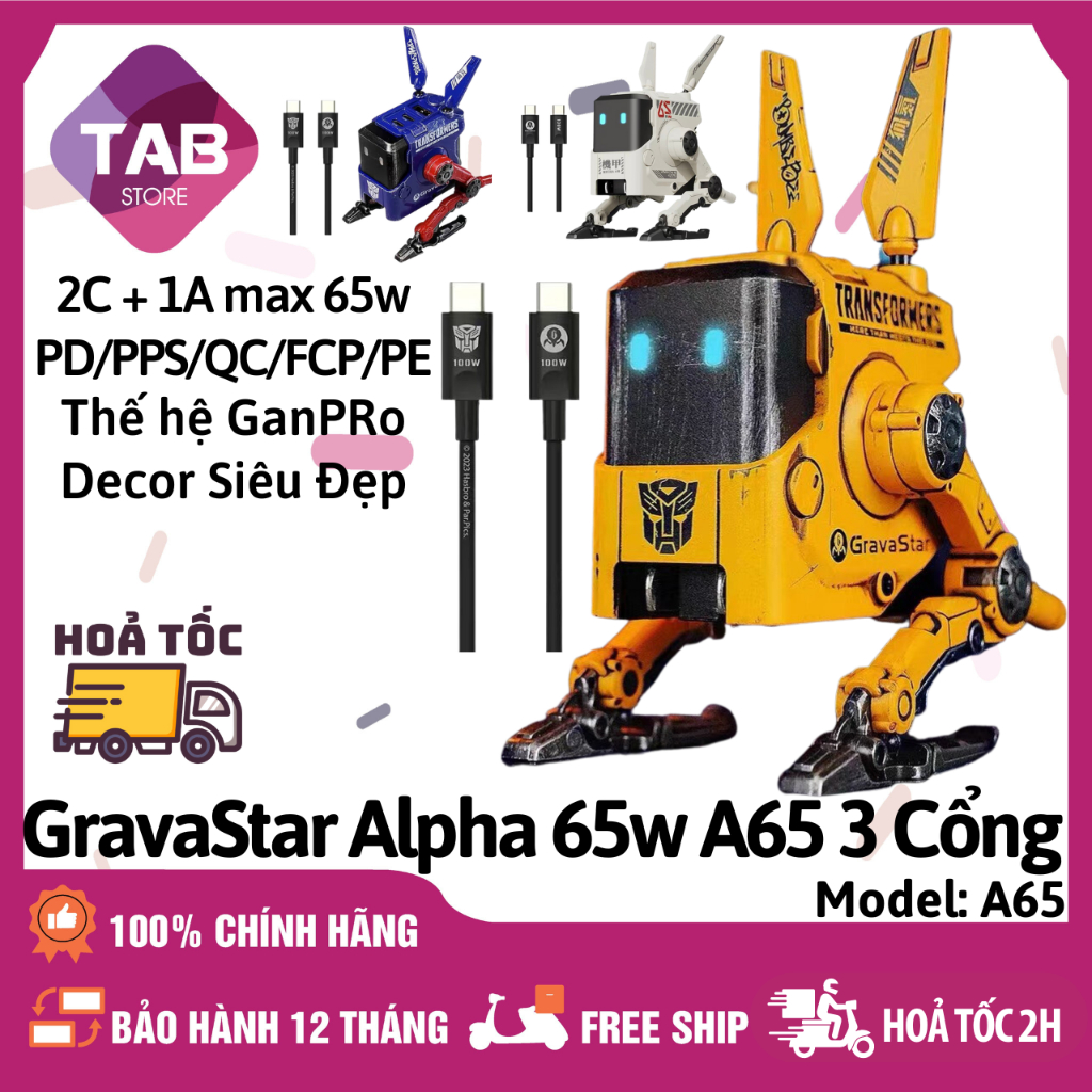 Củ Sạc GravaStar Alpha A65 65W 3 Cổng 2C1A PD/PPS/QC/FCP/PE - Bảo Hành 6 Tháng | Shopee Việt Nam