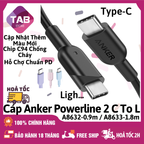 Cáp Anker PowerLine 2 C To L 0.9m 1.8m Có Màu Mới Chính Hãng - A8632 A8633 (Bảo Hành 18T ...