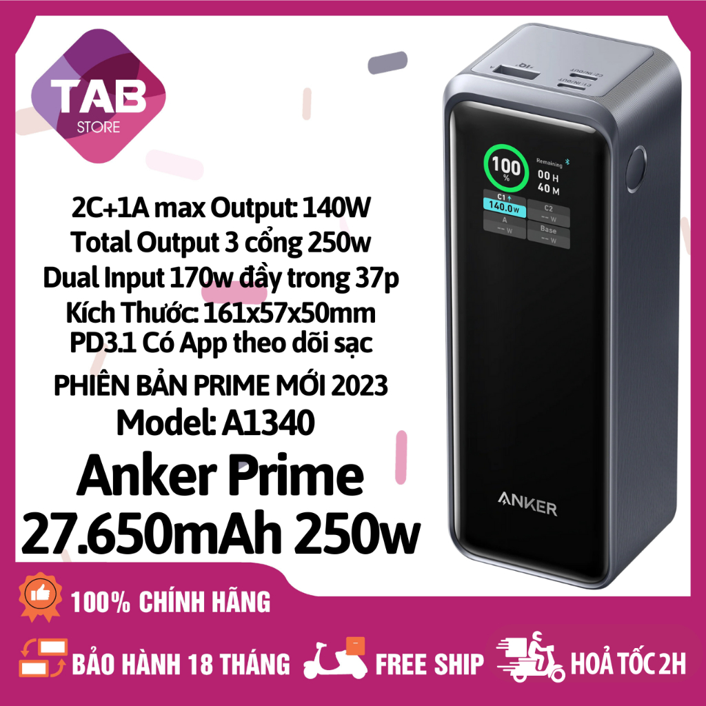 Sạc Dự Phòng Anker Prime 27.650mAh 250w 2C+1A - A1340 (Bảo Hành 18 Tháng) | Shopee Việt Nam