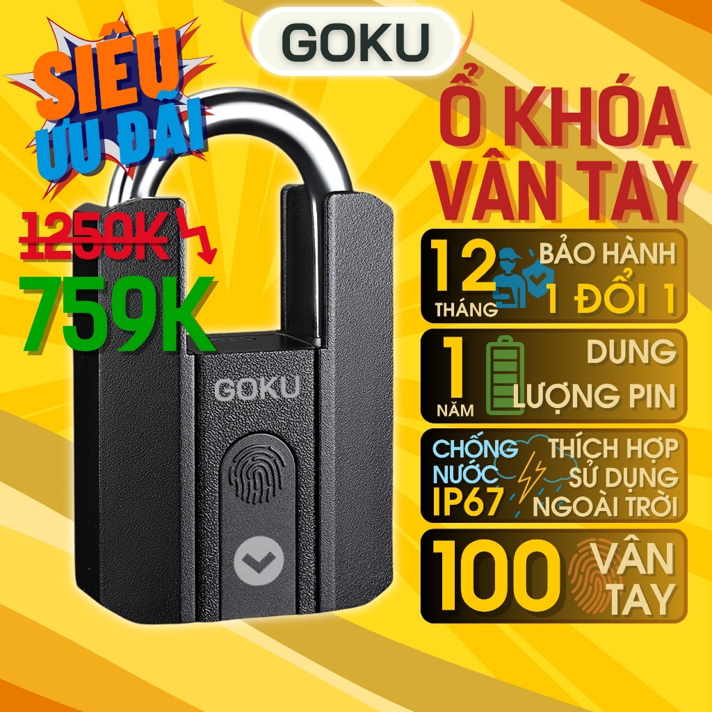Ổ khóa vân tay chống cắt GOKU, GK101 Lock điều khiển từ xa Bluetooth, Khóa thông minh chống nước ...