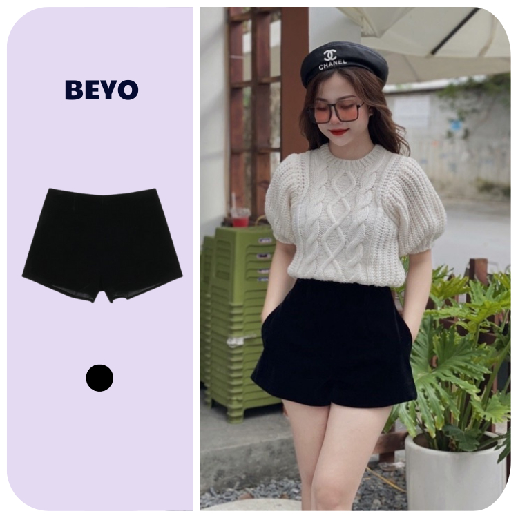 Quần short nhung Beyo cạp cao dáng xoè kéo khóa cạp cao tôn eo T018 ...