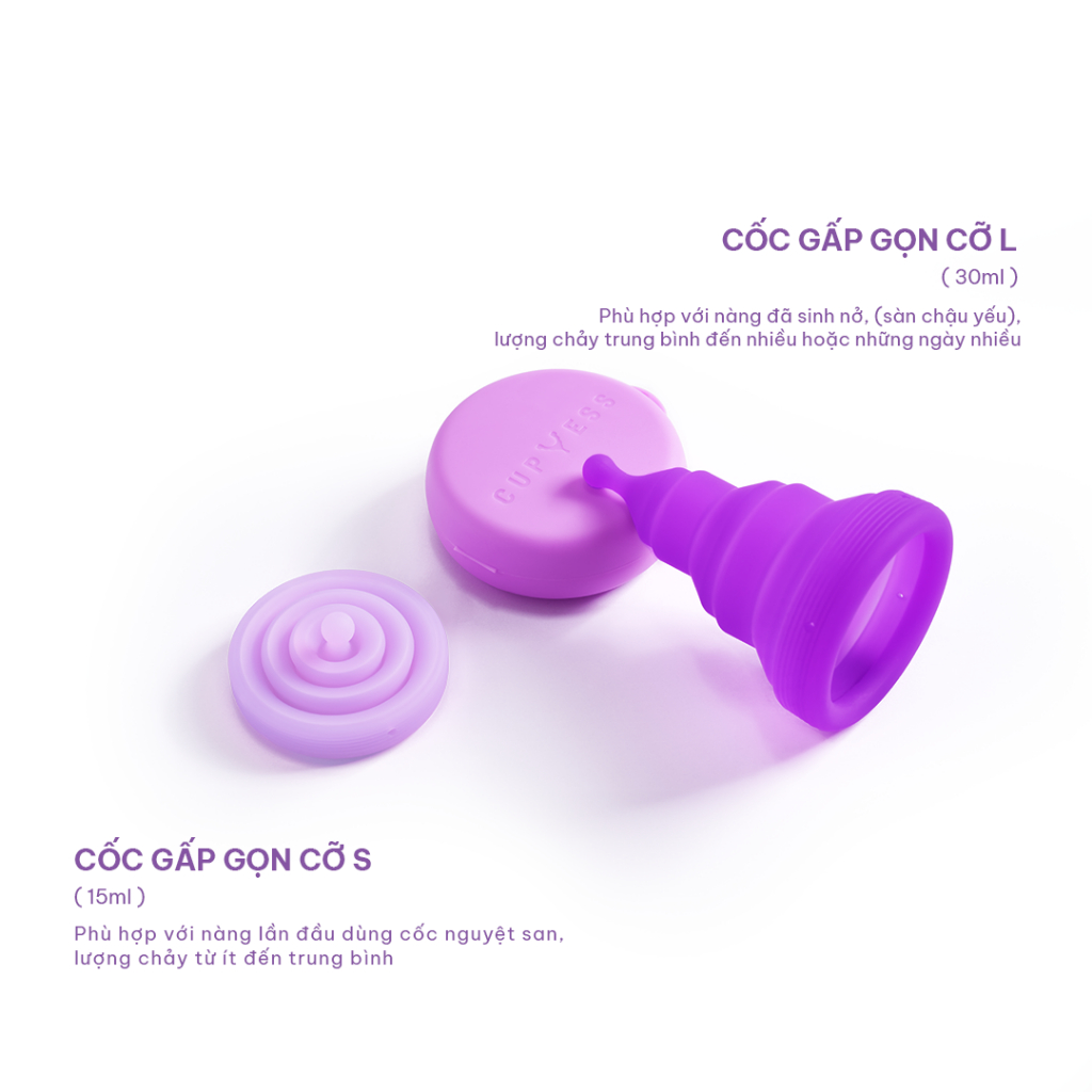 COMBO Cốc nguyệt san Cup Yess chính hãng – Gấp gọn Z Cup cỡ S (15ml) & cỡ L (25ml) siêu tiện lợi ...