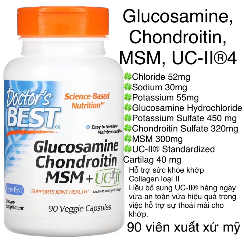 [MỸ] Viên Glucosamine, Chondroitin, MSM, and UC-II® Doctor's Best 90 ...
