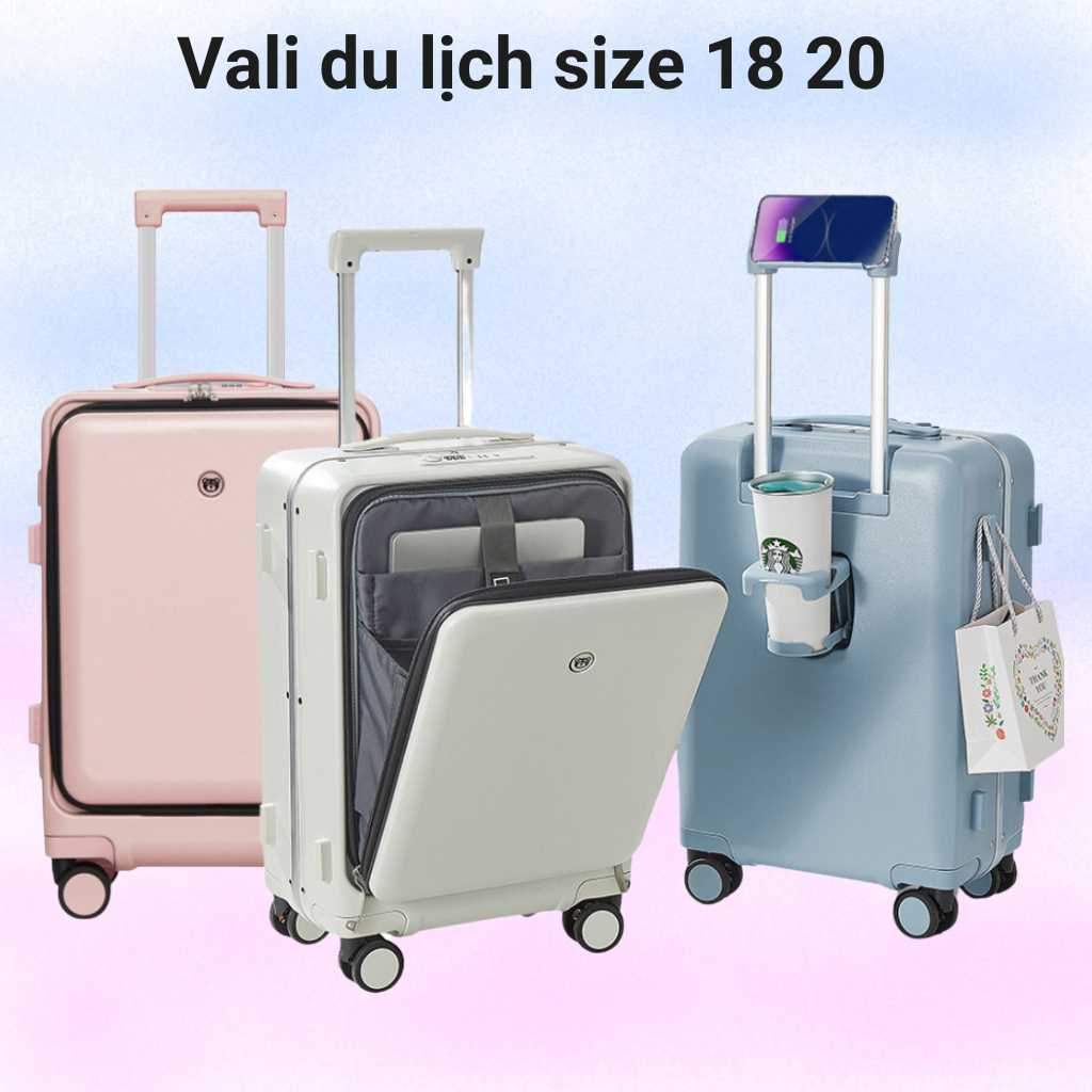 Vali du lịch size 18 20 có cổng sạc USB và khay đựng bình nước, vali ...