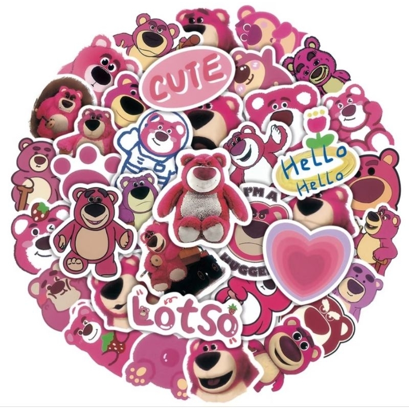 Set combo 50 sticker GẤU DÂU TÂY LOTSO decal dán chống thấm nước dán ...
