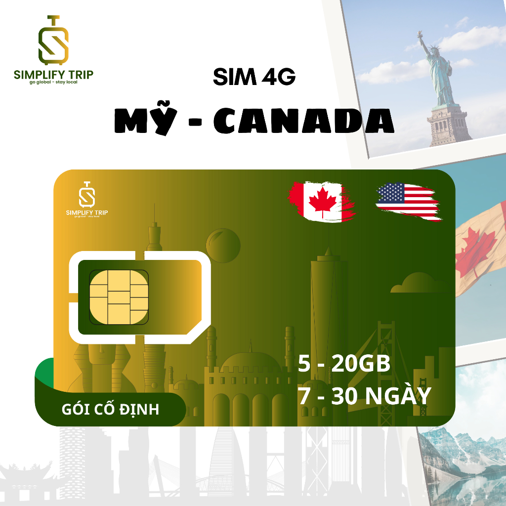 SIMPLIFY TRIP - SIM du lịch Mỹ, Canada 4G, chỉ có data - Gói Cố Định (7-30 Ngày) | Shopee Việt Nam