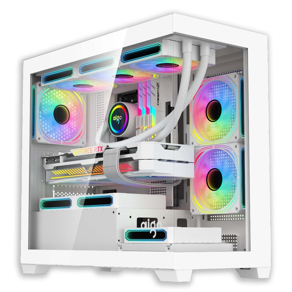 VỎ CASE AIGO C218M BLACK/WHITE - MATX, Màu Trắng, Case Bể Cá ( CHÍNH ...