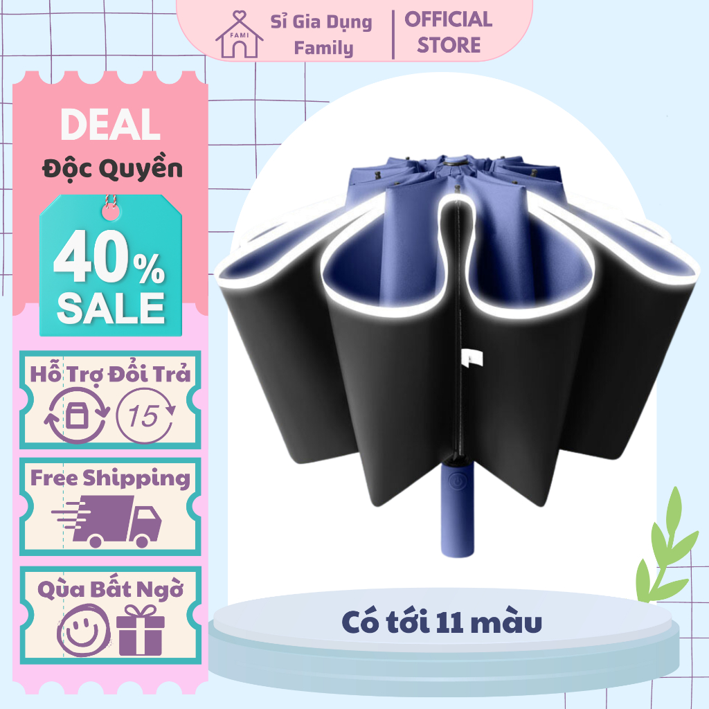 Ô Dù 2 Lớp Tự Động Che Nắng Che Mưa Chống Tia UV FAMILY, Ô Dù Xếp Gọn Chống Gió Giật Nan Thép ...