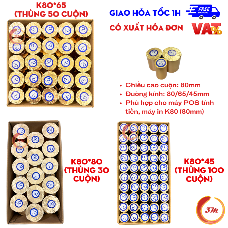 [XẢ KHO] Thùng Giấy in Bill K80x80, K80x45, K57, K58, Giấy in Hóa Đơn ...