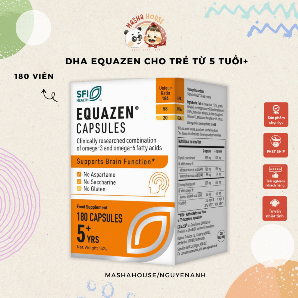 DHA Equazen Capsules Cho Bé Từ 5 Tuổi (180 viên) - Hỗ trợ học tập, giảm ...