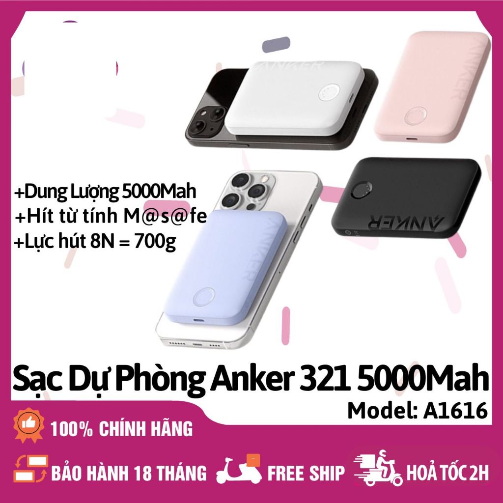 Sạc Dự Phòng Không Dây Anker 321 Maggo 5000mAh Hít Từ Tính - A1616 A1612 (Bảo Hành 18T) | Shopee ...