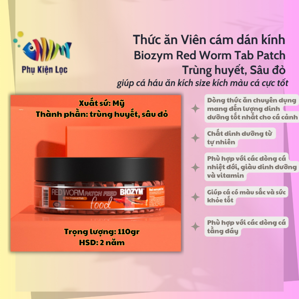 Thức ăn Viên cám dán kính Biozym Red Worm Trùng huyếtSâu đỏ giúp cá háu ăn kích size kích màu cá ...