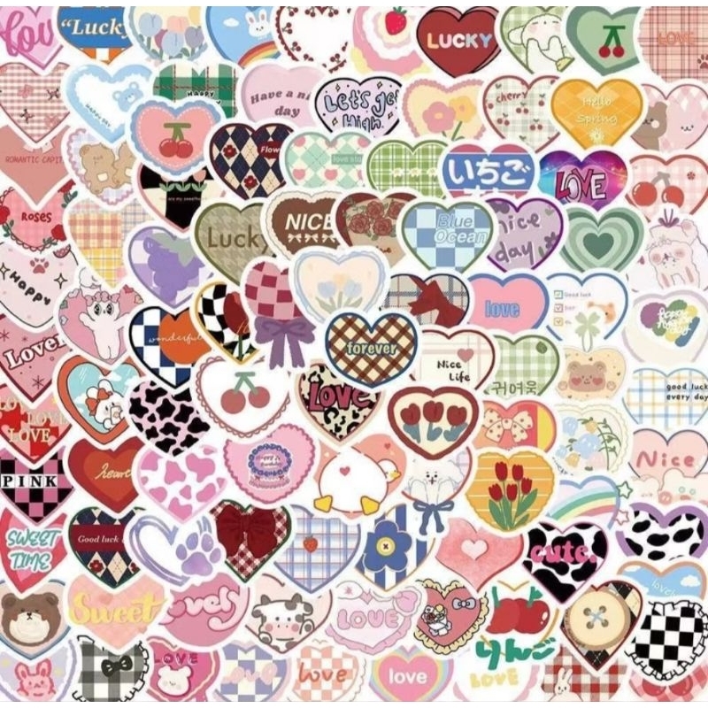 Set combo 100 miếng dán sticker trái tim dán nón mũ bảo hiểm laptop ...