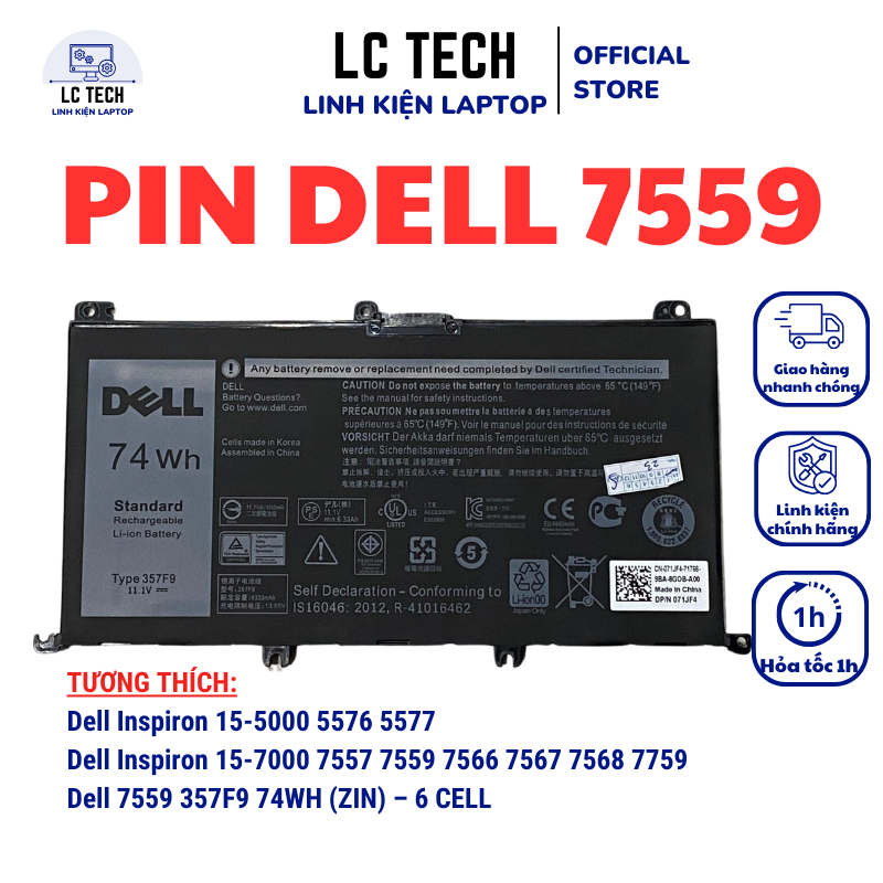 Pin laptop DELL Inspiron 15 5000 5576 5577, 15 7000 7557 7559 7566 7567 ...