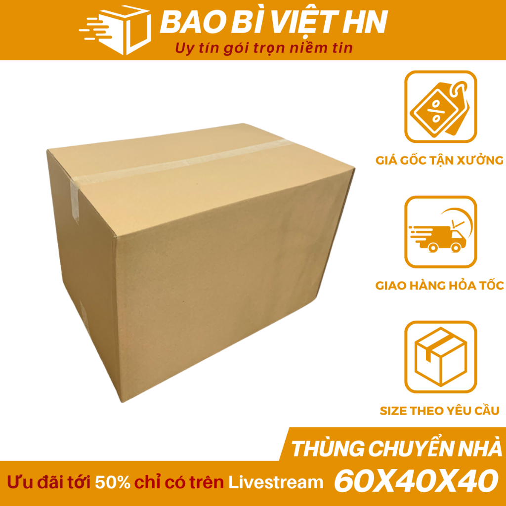 60x40x40 Thùng giấy carton to, hộp giấy chuyển nhà size lớn - Bao Bì ...