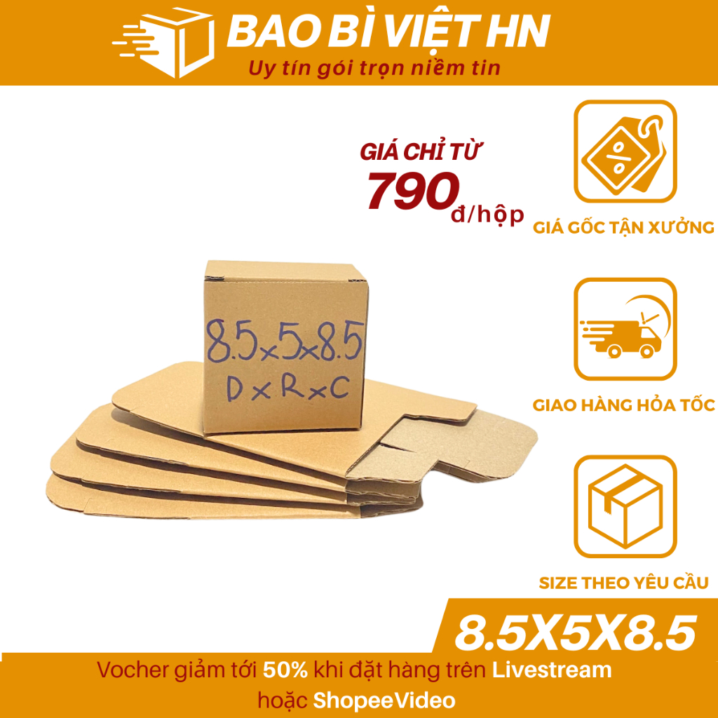 8.5x5x8.5 Hộp carton nắp gài, hộp giấy carton đóng gói phụ kiện giá rẻ ...