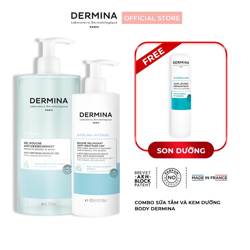 Combo Sữa Tắm Và Kem Dưỡng Body Dermina Atolina Anti-Dryness Shower Gel ...