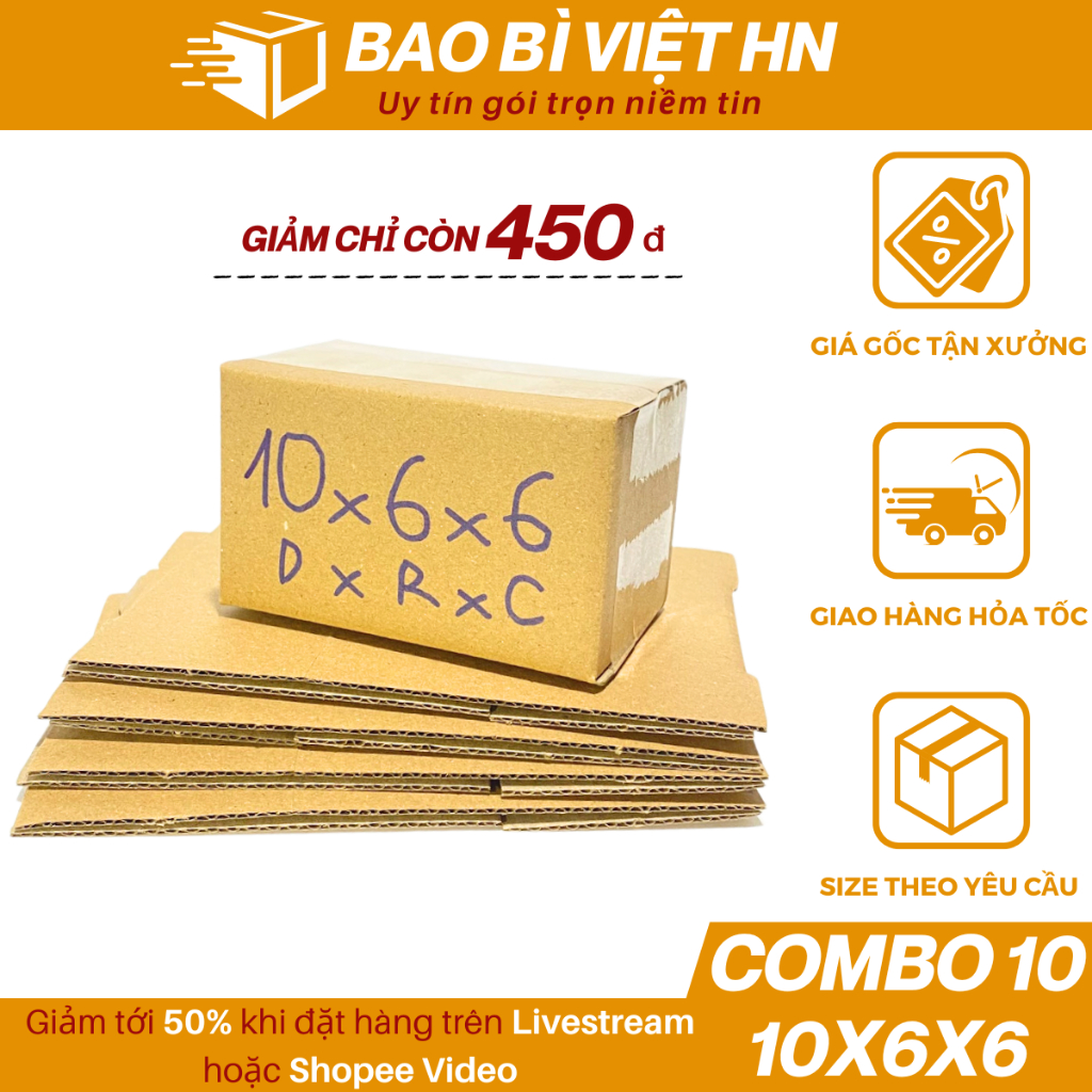 10x6x6 Combo 10 Hộp carton đóng gói hàng kích thước nhỏ đựng phụ kiện ...