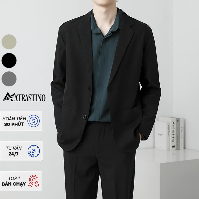 Áo khoác blazer nam form rộng hàn quốc màu đen, kem 2 khuy cài thương ...