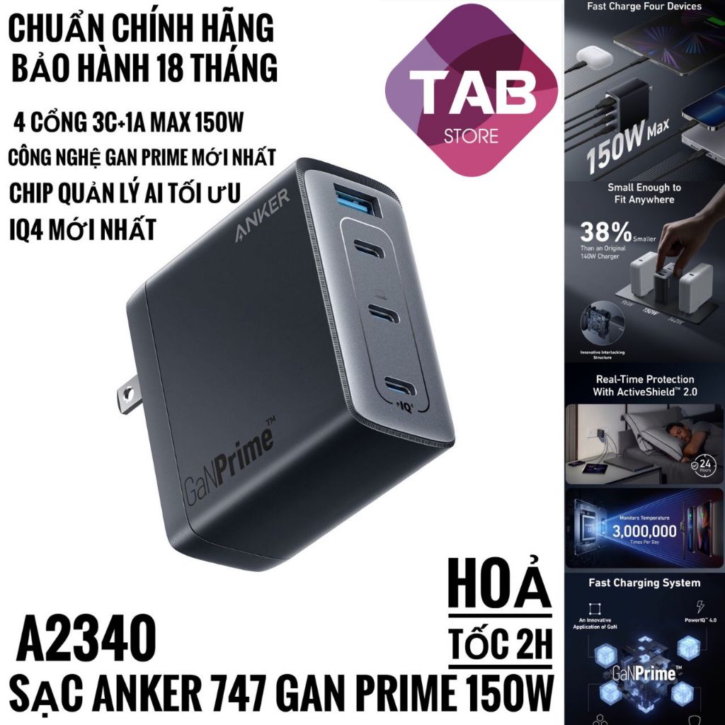 Sạc Anker 747 150w [Gan Prime] IQ4.0 3C+1A - A2340 (Bảo Hành 18 Tháng ...