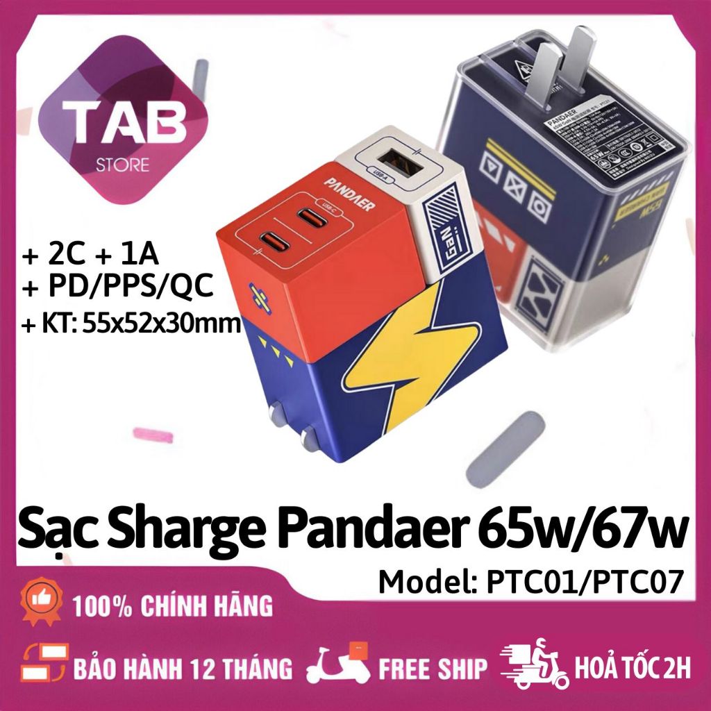 Củ Sạc Sharge Pandaer 65w/67w 3 Cổng (2C1A) PD/PPS/QC - Bảo Hành 12 T (PTC01/PTC07) | Shopee ...
