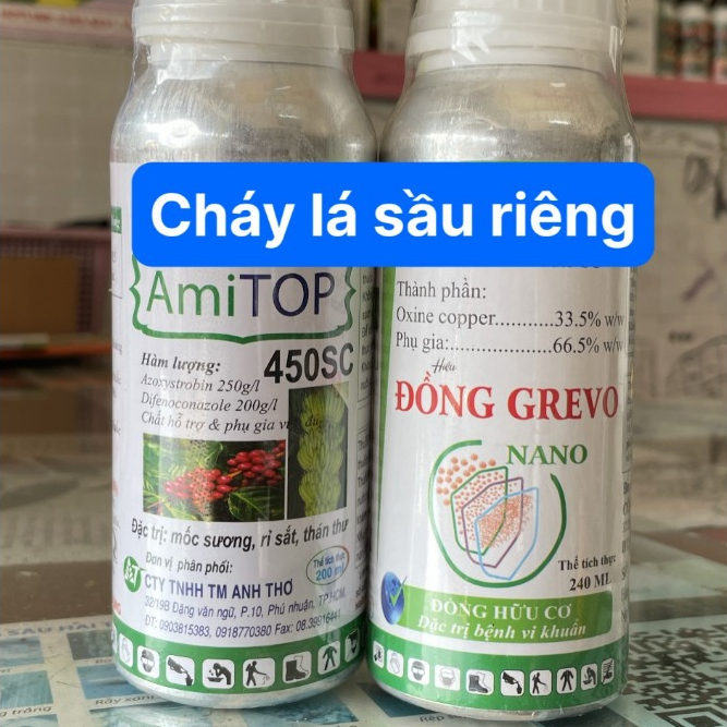 Cháy lá sầu riêng (bộ 2 chai: amitop + Nano Đồng Grevo) - đứng cháy lá ...