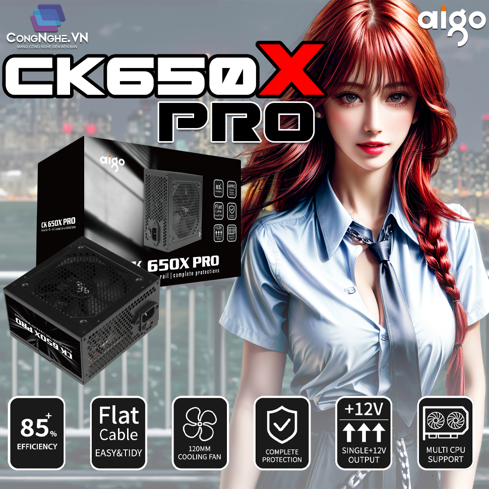 BỘ NGUỒN MÁY TÍNH AIGO MODEL CK650X PRO 650W APFC, 85+ EFICIENCY, DUAL ...