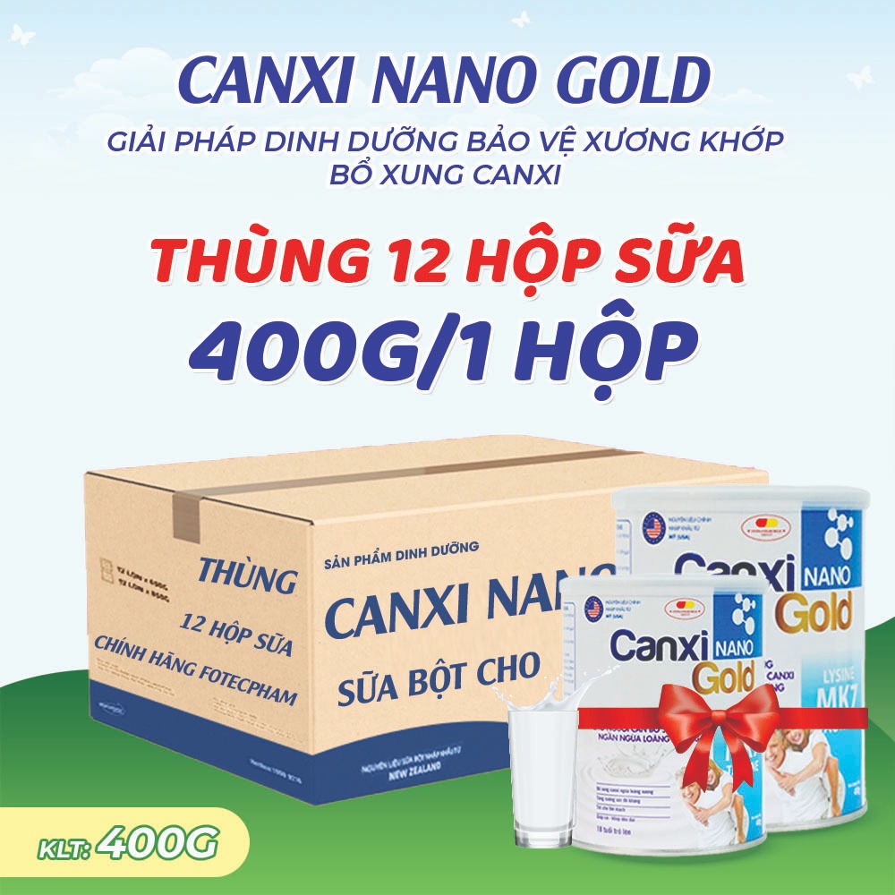 [Thùng 12 Lon] Sữa Canxi cho người lớn tuổi Bổ sung canxi hỗ trợ xương khớp Canxi Nano Gold 400G ...
