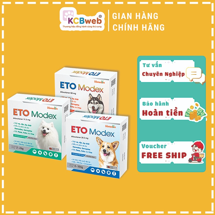 [BẢO HÀNH-HOÀN TIỀN] Viên ve, rận, bọ ETO Modex Vemedim cho chó - Hộp 1 ...