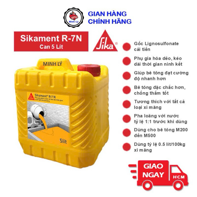 [Hỏa Tốc HCM] Phụ Gia Siêu Dẻo Sikament R7 N Tăng Cường Độ và Độ Sụt Cho Bê Tông Can 5 lít Sika ...