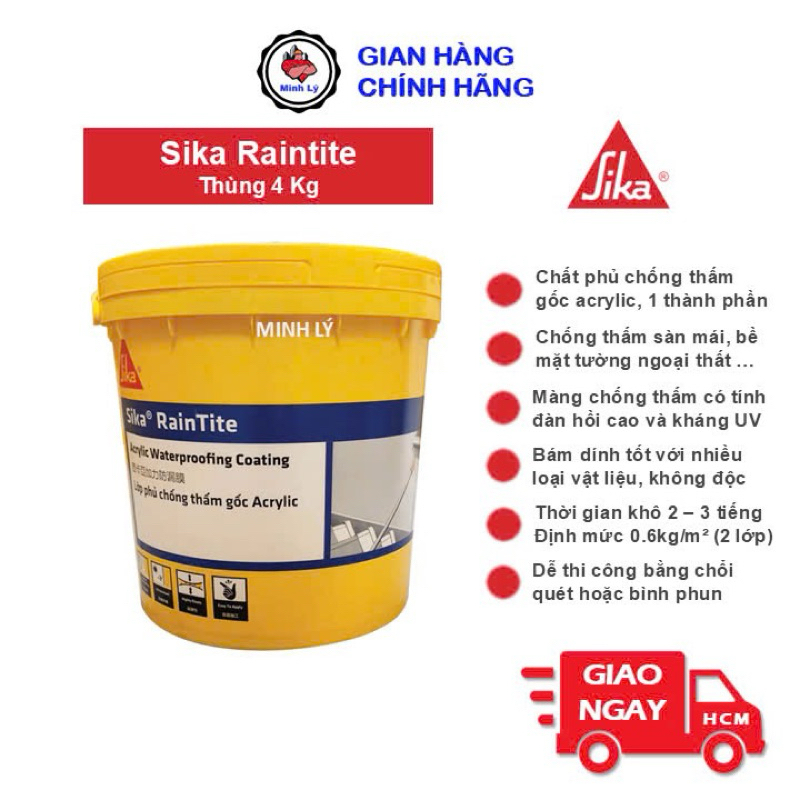 [Hỏa Tốc] Thùng 4kg Sơn Chống Thấm Sika RainTite Gốc Acrylic Cho Tường, Sàn Mái Bê Tông Ngoài ...