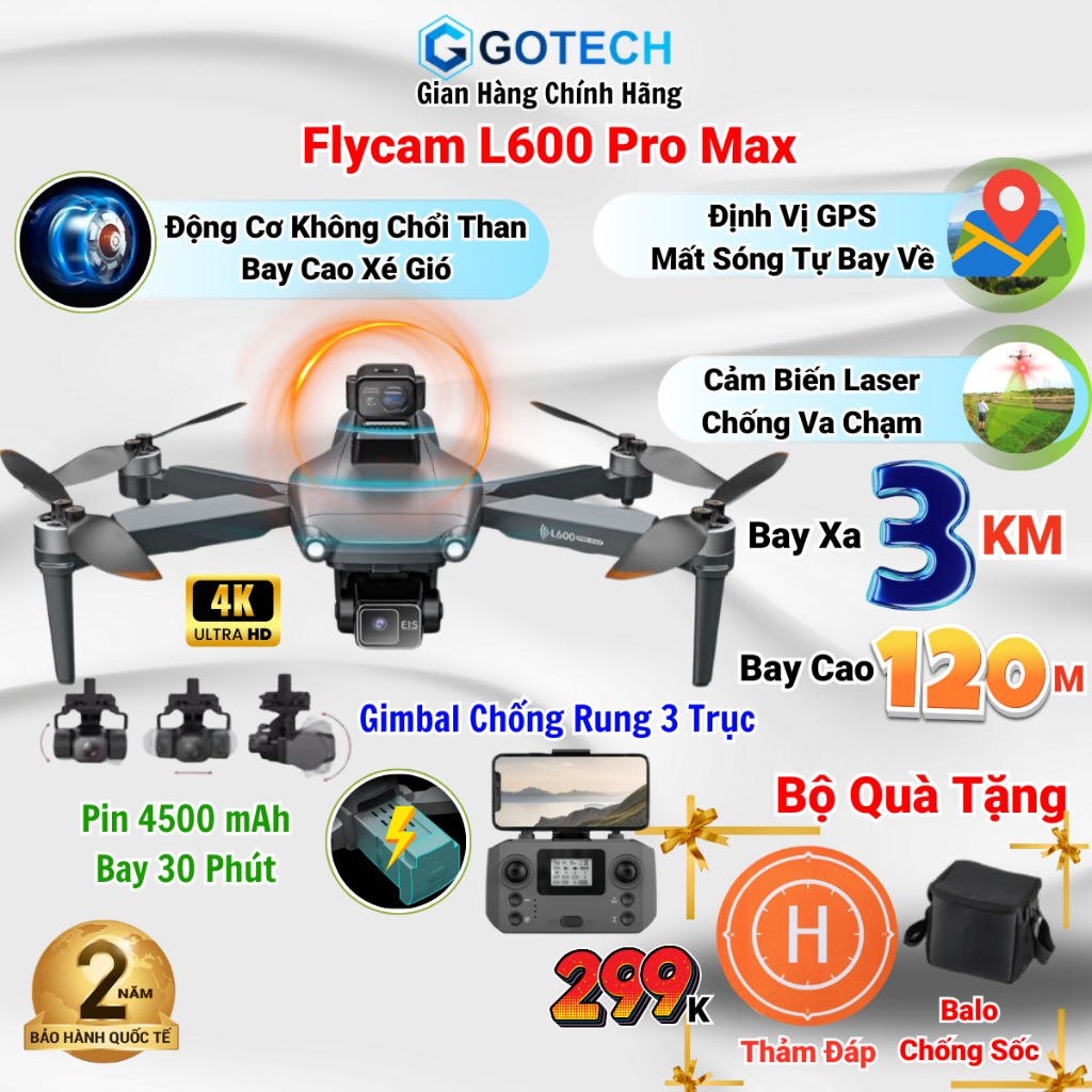 Flycam L600 Pro Max GPS Tự Bay Về, Plycam mini Camera Chống Rung 3 Trục ...
