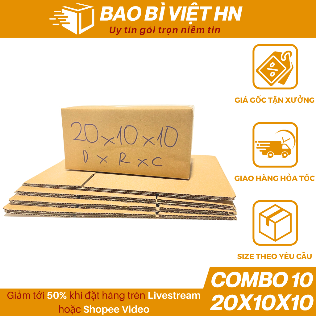 20x10x10 Combo 10 Hộp carton đóng hàng, thùng hộp giấy giá rẻ - Bao Bì ...