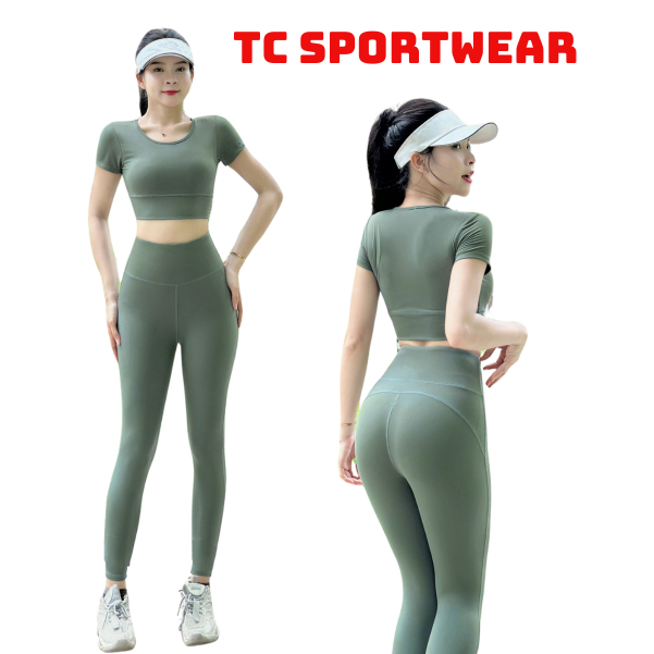 Đồ Tập Gym Nữ Bộ Tập Gym Yoga Nữ Áo Croptop Tay Ngắn Quần Legging Thun Lạnh Co Giãn Đa Chiều