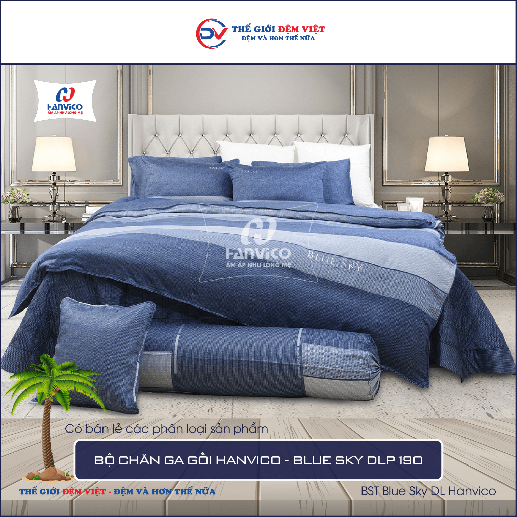 ☀️ Bộ Chăn Ga Gối ☀️ Hanvico Blue Sky DLP190, Chất liệu - Cotton cao cấp (bán lẻ Ga chun, vỏ gối ...