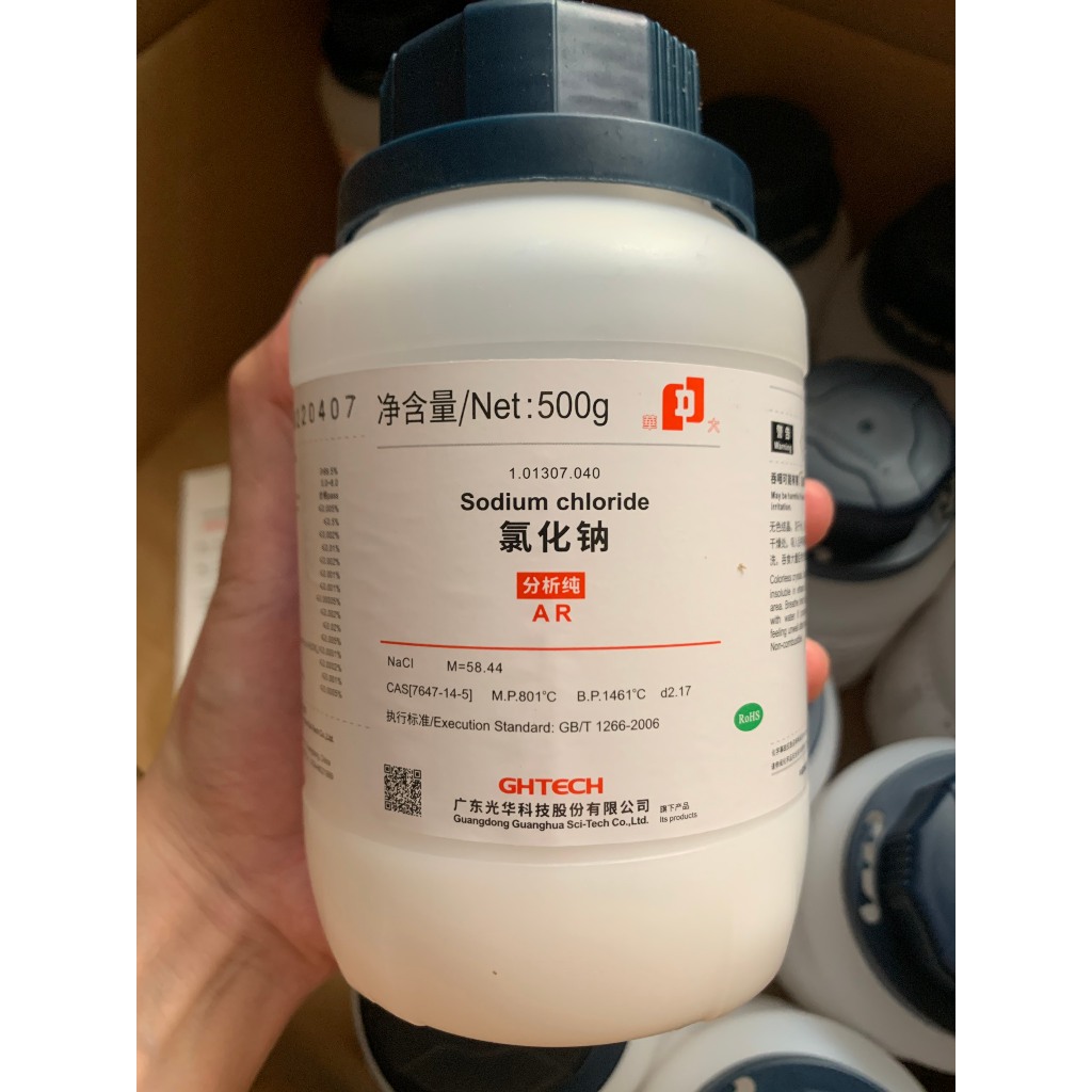Hoá chất sodium chloride NaCl natri clorua Muối clorua lọ 500g Trung ...