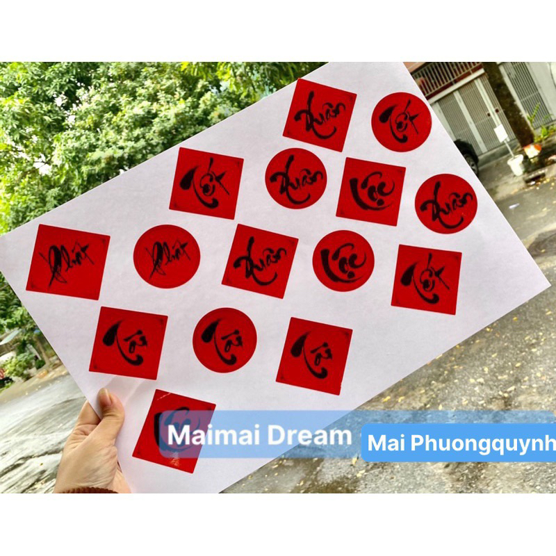 Set 10 tem dán Tết, sticker trang trí Tết, chữ Tết, Xuân, Phúc, Lộc ...