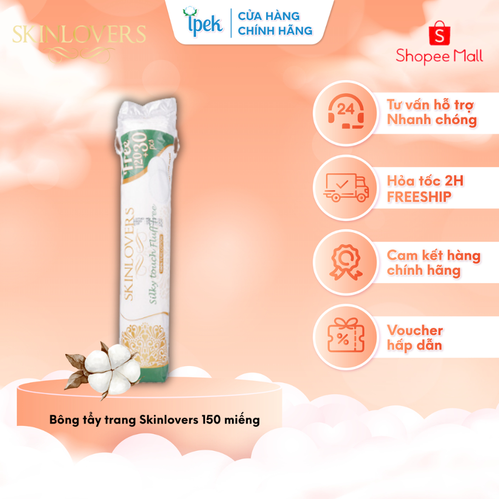 [Mua 5 tặng 1 mặt nạ] Bông tẩy trang Skinlovers 150 miếng (120+30 miếng ...