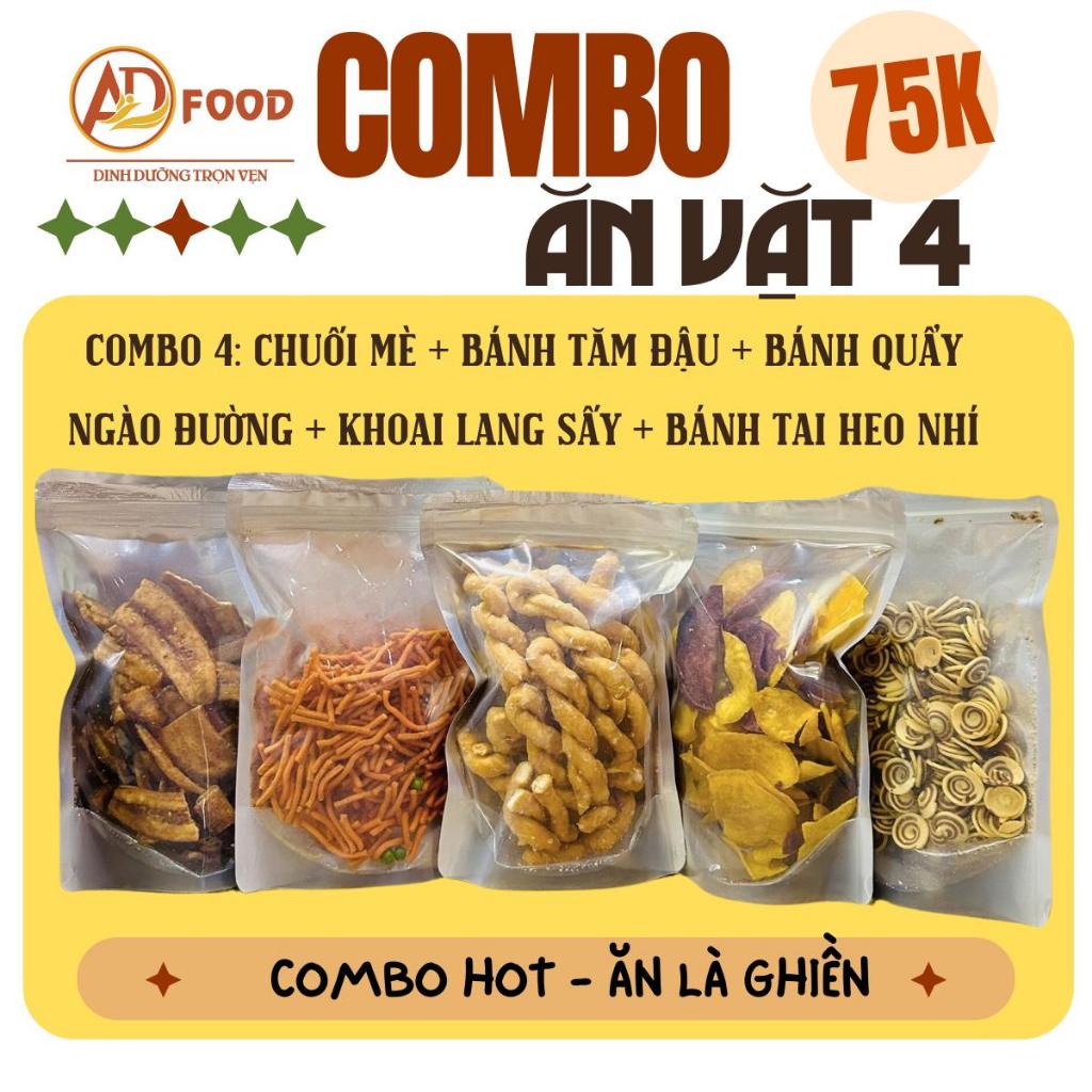 [Combo Ăn Vặt 5 Bịch: 200g x5] Chuối Mè+ Bánh Tăm Đậu+ Bánh Quẩy Ngào Đường+ Khoai Lang Sấy ...