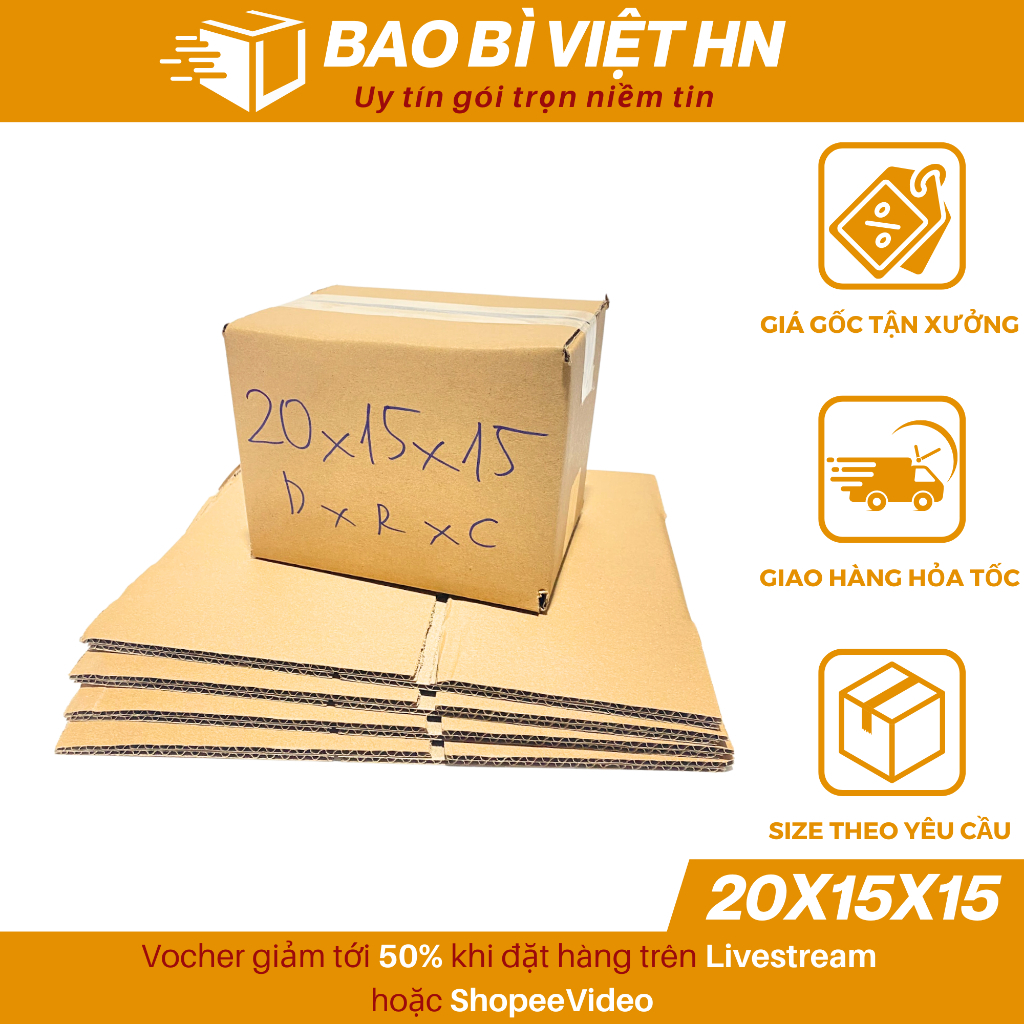 20x15x15 Combo 20 Hộp carton đóng hàng, thùng bìa giấy carton đựng giày ...