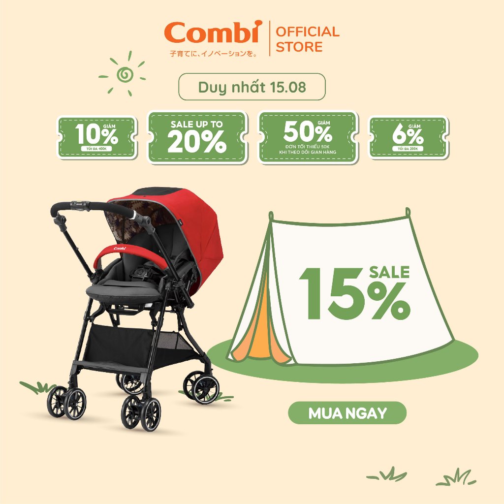 Xe đẩy Combi Sugocal Compact 4 bánh quay tự động màu đỏ | Shopee Việt Nam