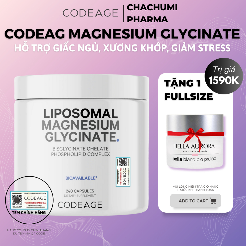 Viên Uống Bổ Sung Magiê Hỗ Trợ Giấc Ngủ, Xương Khớp, Giảm Stress Codeage Liposomal Magnesium ...