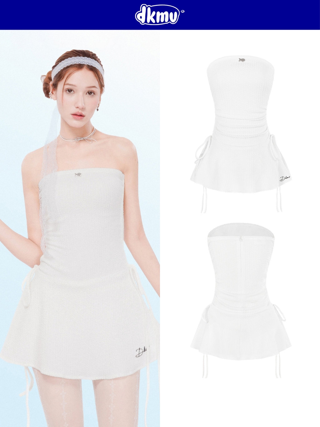 Váy ống cúp ngực xoè ngắn DKMV màu trắng thắt nơ đáng yêu Twyla Dress ...