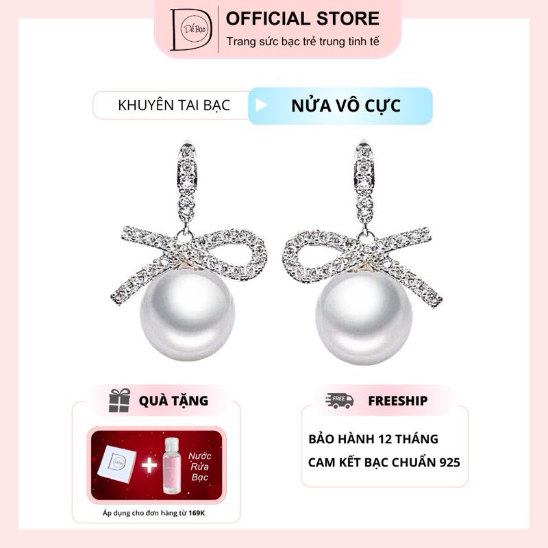 Khuyên Tai Bạc Nữ Dế Bạc 925 Ngoc Trai Nửa Vô Cực Đính Đá Lấp Lánh Hàn Quốc K5271 | Shopee Việt Nam