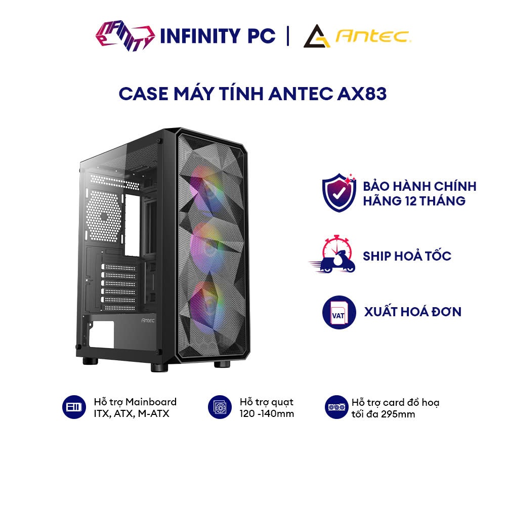 Case Máy tính Antec AX83 RGB Dòng Mid Tower, Kèm 3 Quạt RGB 120mm ...