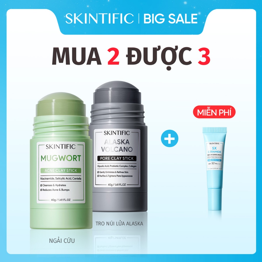 [tặng quà] Bộ thanh lăn mặt nạ đất sét SKINTIFIC gồm Thanh lăn 40g ...