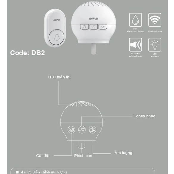 CHUÔNG CỬA KHÔNG DÂY,KHÔNG PIN DP2 MPE-CHUÔNG KHÔNG DÂY | Shopee Việt Nam
