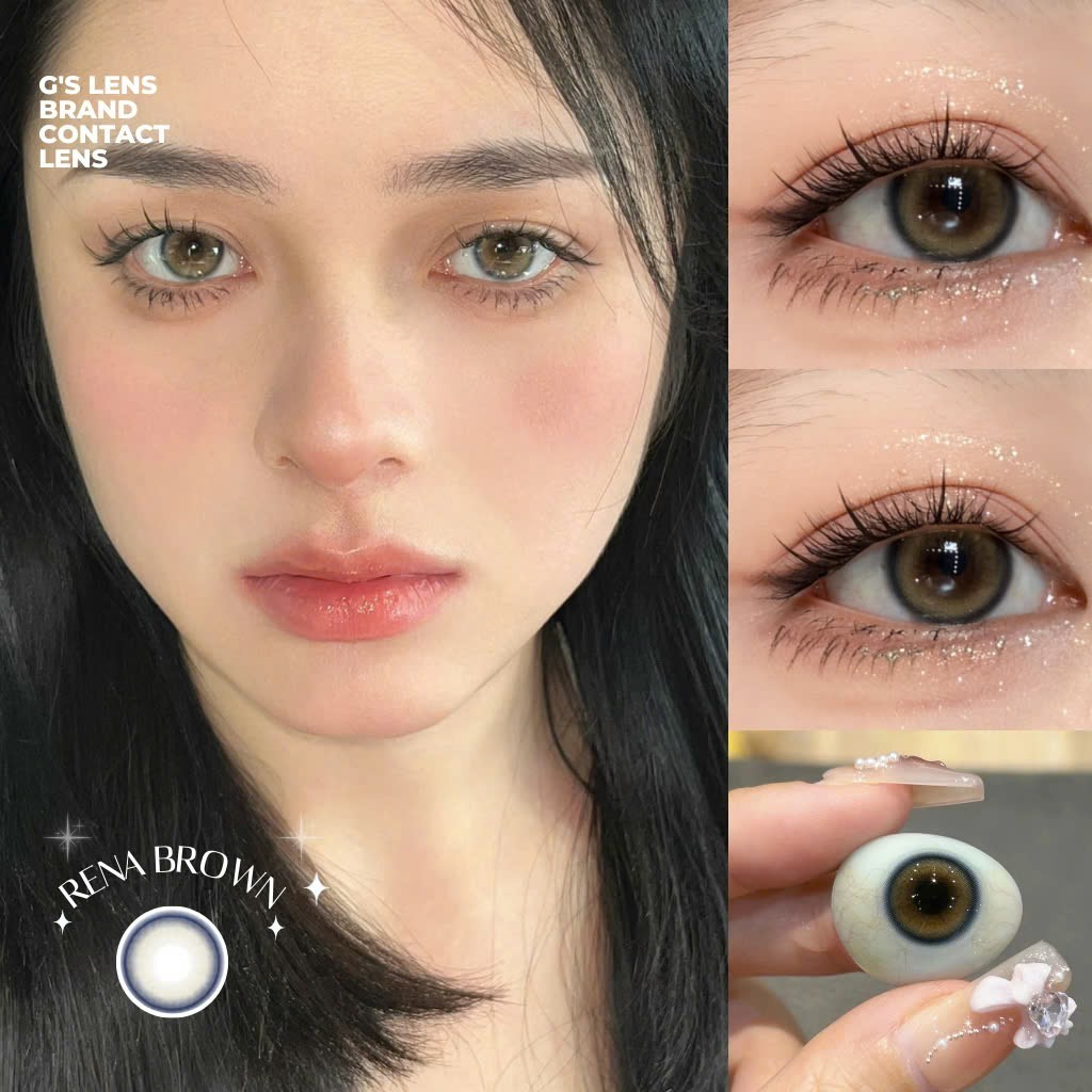 Kính áp tròng Gslens RENA BROWN màu nâu xanh filter giãn nhẹ lens cận 6 ...
