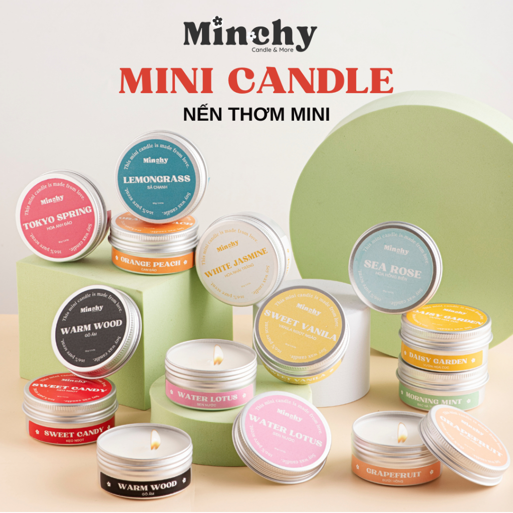 Nến thơm mini Minchy 50G, 24 mùi lựa chọn dùng để trang trí, quà tặng ...