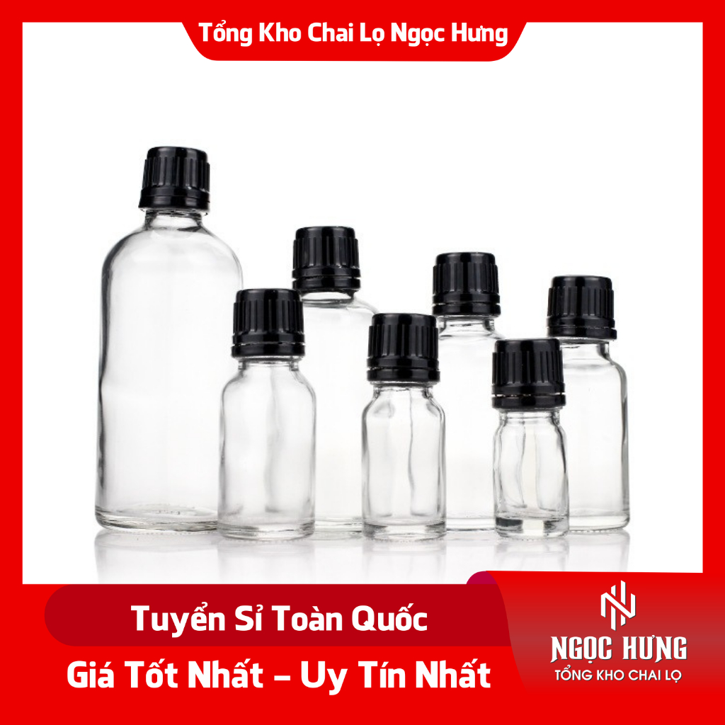 Chai Thủy Tinh GINGER SHOTS thân TRONG Nắp Vặn ĐEN DẸT Nhỏ Giọt 5ml 10ml 15ml 20ml 30ml 50ml ...